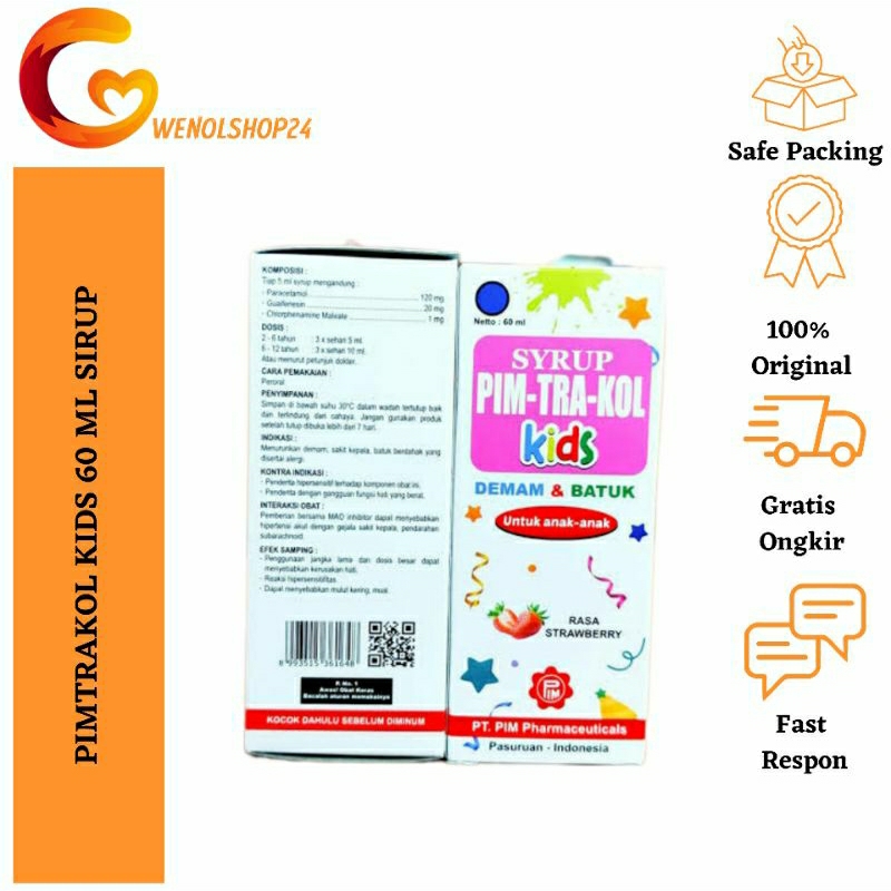 Jual Pimtrakol Kids Strawberry 60 ML Sirup Pim / Obat batuk dan Demam ...