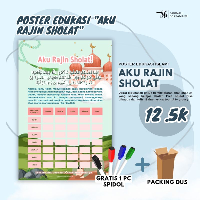 Jual Poster Aku Rajin Sholat Free Spidol Poster Edukasi Anak Pendidikan ...