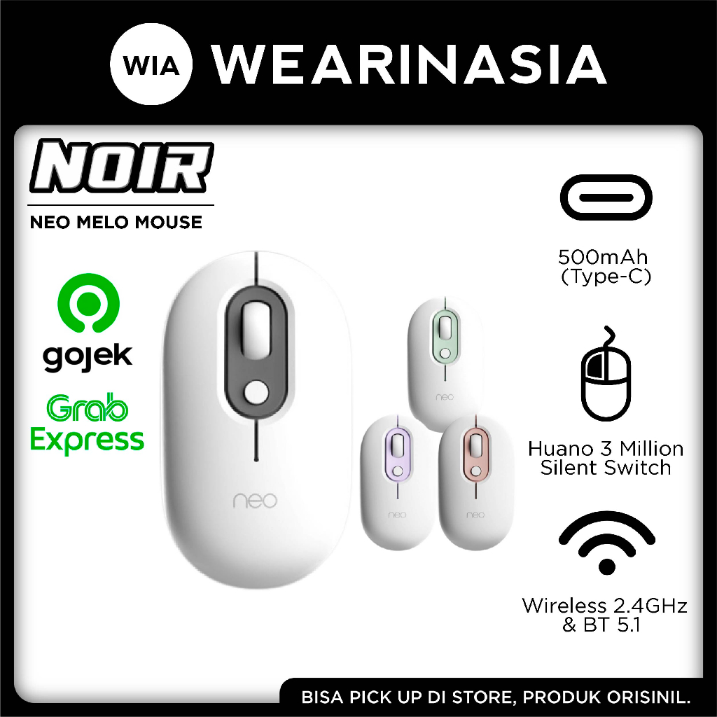 Jual Neo Melo Mouse Wireless Bluetooth Slim Silent Click USBC Charging ...