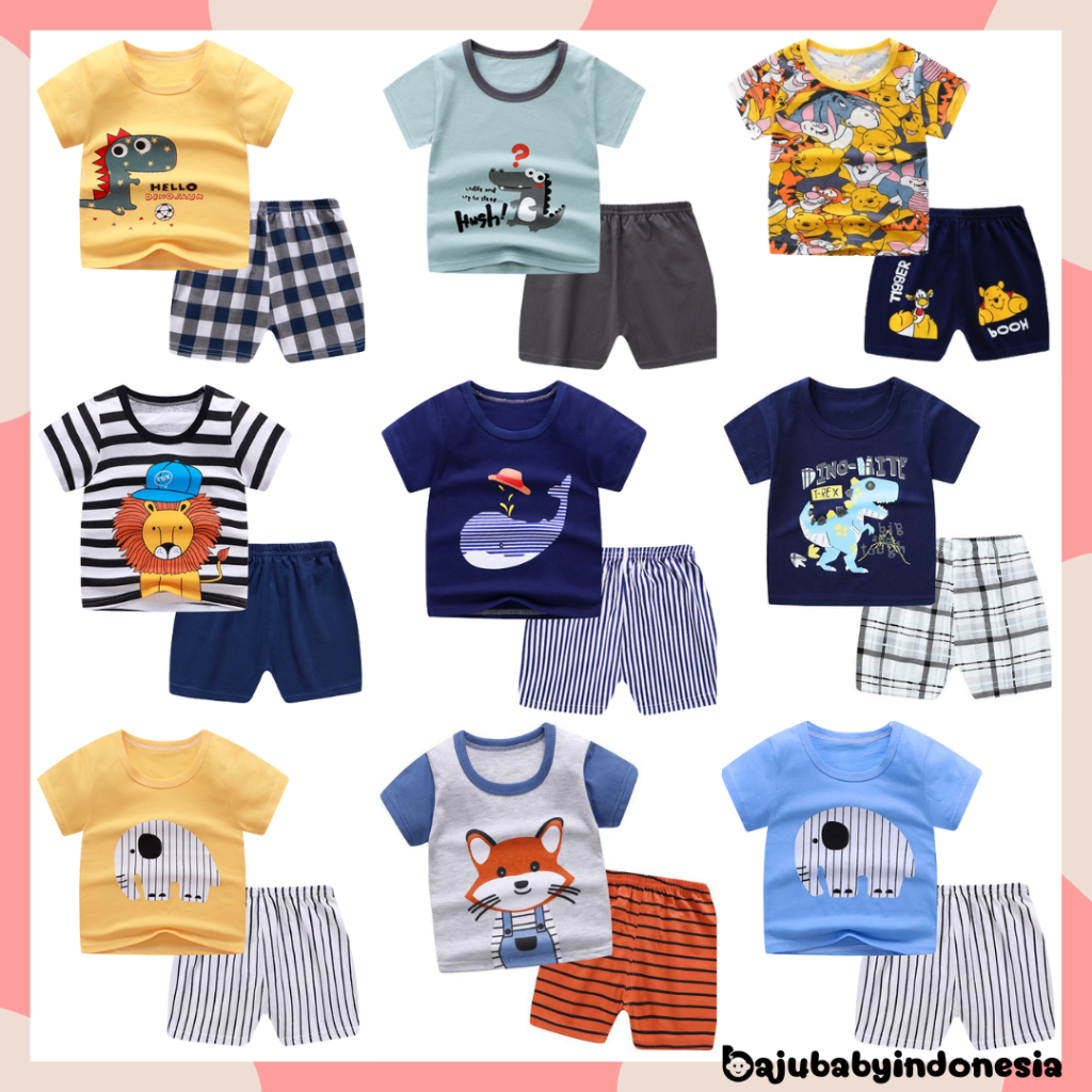 Jual BBI Baju setelan pendek anak laki laki pakaian set harian bayi cowok motif karakter lucu ...