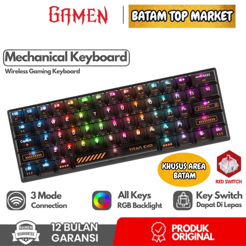 Jual GAMEN MECHANICAL KEYBOARD TITAN EVO MULTI WIRELESS MODES RGB LIGHT ...