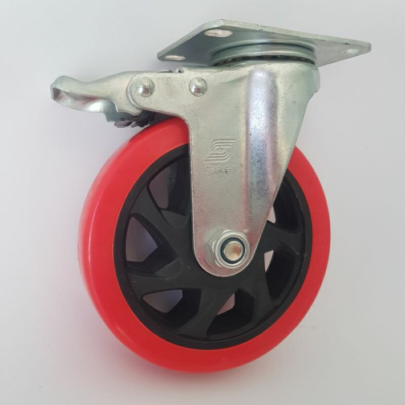 Jual RODA TROLI / TROLY MERAH 5" HIDUP REM / RODA PU NYLON HEAVY DUTY 5 ...
