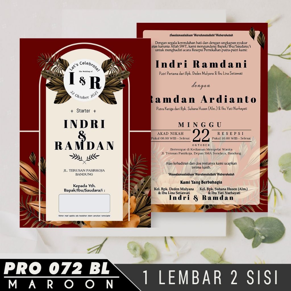 Jual Pro 072 BL MAROON - 1 LEMBAR 2 SISI - Cetak Undangan Pernikahan ...