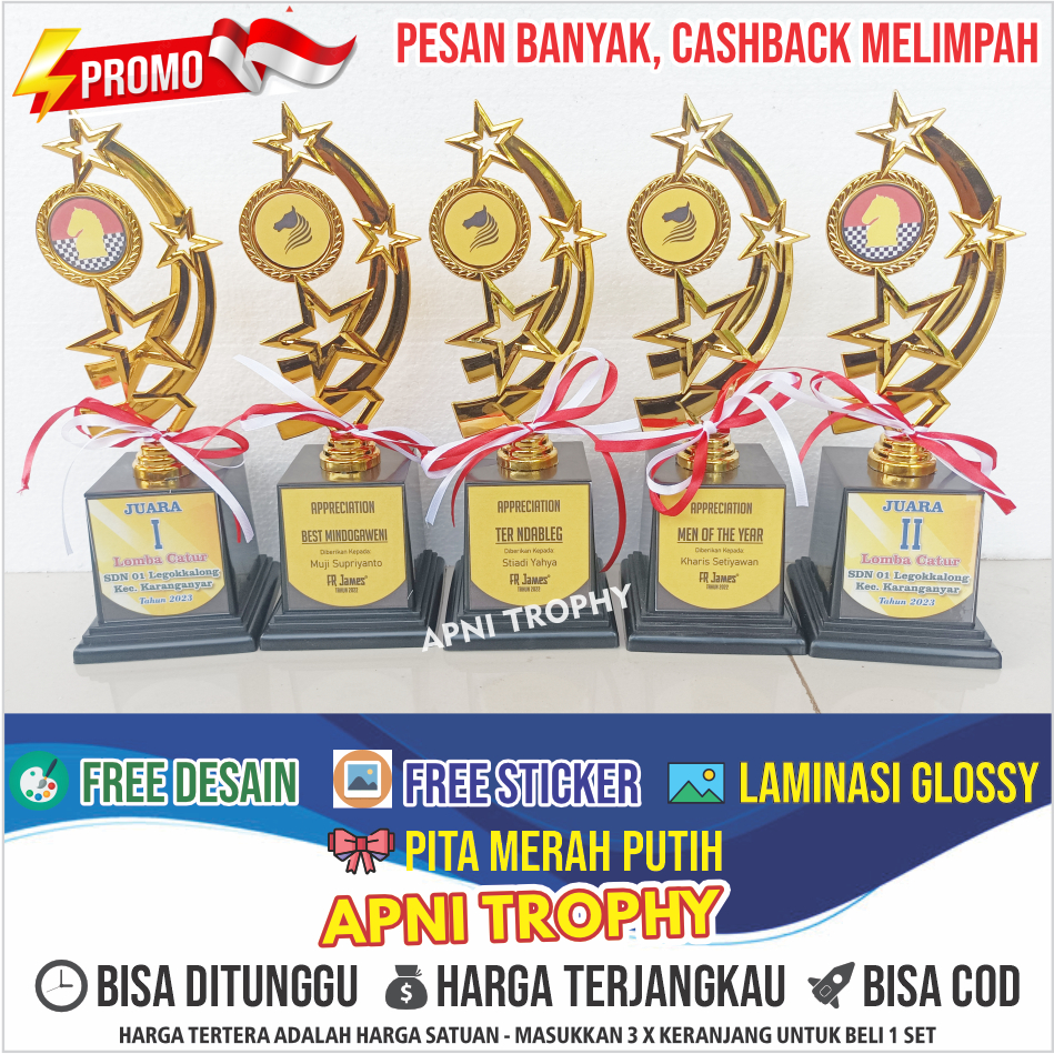 Jual Piala Set Lomba Juara 1 2 3 Trophy Lengkap Stiker + Hiasan Pita ...