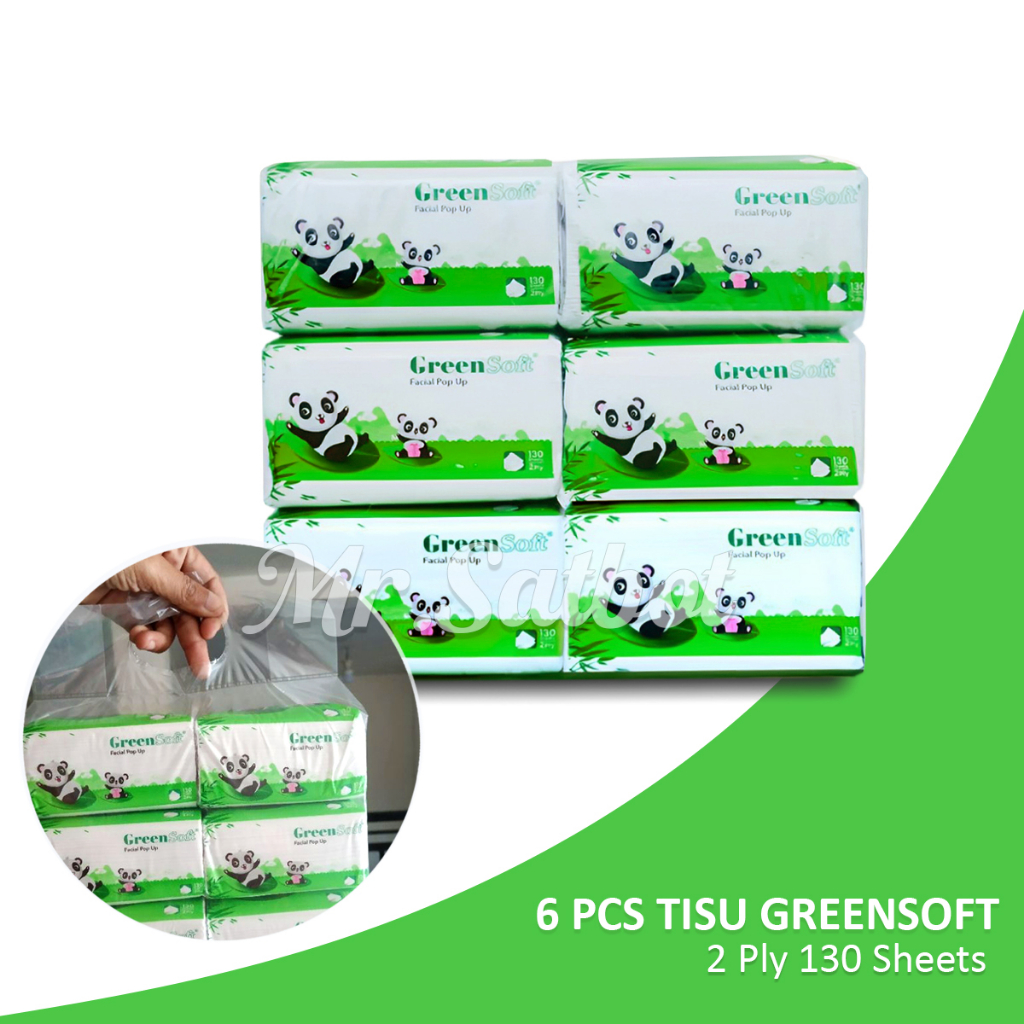 Jual 6pc Tisu Green Soft 2 Ply 130 Sheet Facial Pop Up Tanpa Box ...