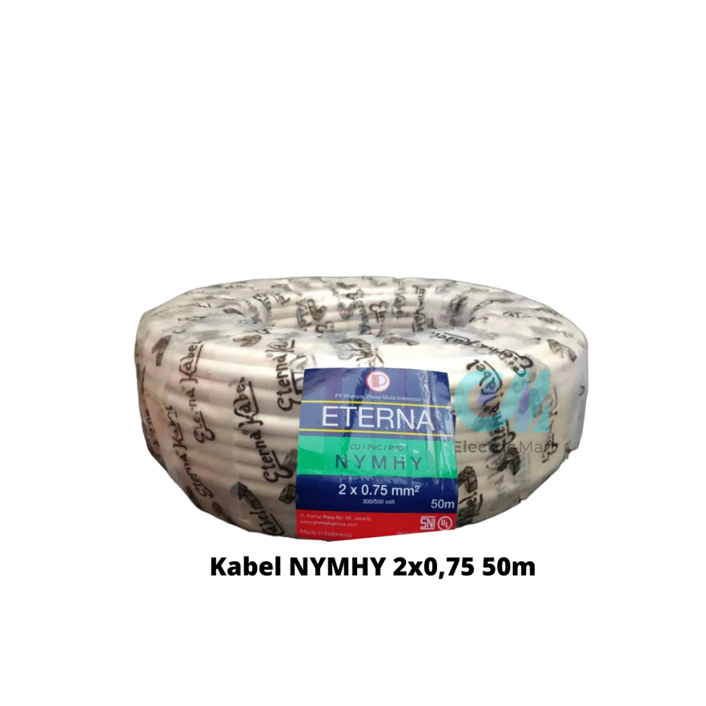 Jual Kabel Eterna NYMHY 2x0,75 Roll 50 Meter Kabel Listrik Putih 2 Tembaga Kawat Serabut 0.75 mm ...