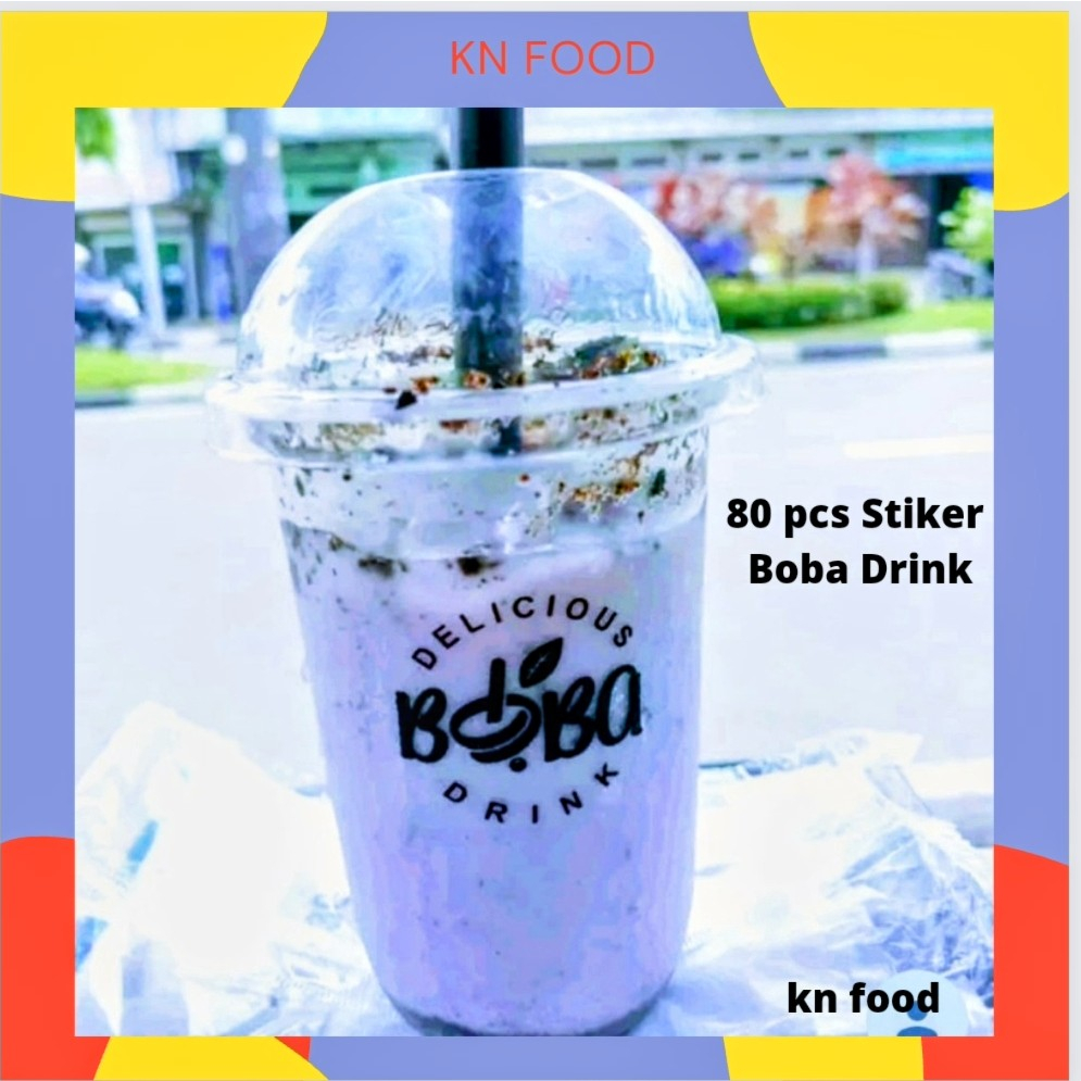 Jual Stiker label transparan cup minuman es Boba drink 72 pcs stiker es ...