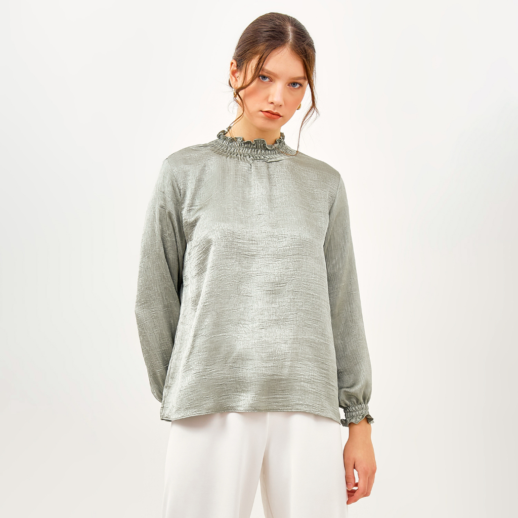 Jual SIMPLICITY Smocked Textured Shiny Blouse / Atasan Wanita Terbaru ...