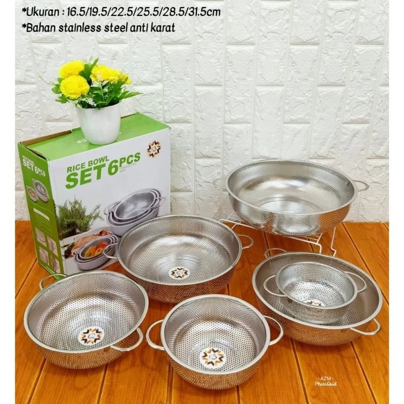 Jual Rice Bowl Sangku Irisan Wadah Nasi Cuci Sayur Stainless Steel Set ...
