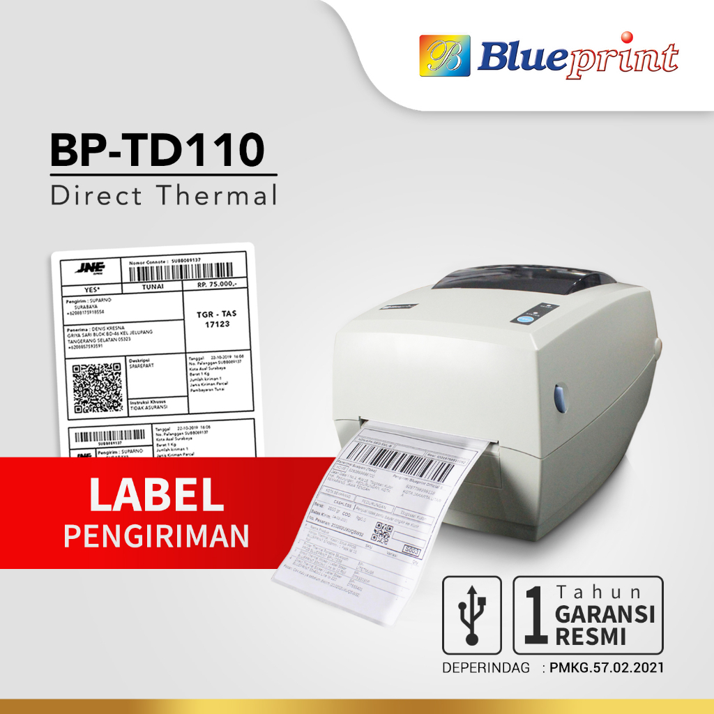 Jual Printer Barcode Thermal Printer Label Resi A6 BLUEPRINT BP TD110 ...