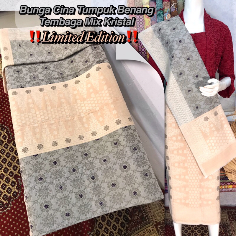 Jual Songket Bunga Cina Tumpuk Benang Tembaga Mix Kristal-Asli Tenun Tangan Palembang | Shopee ...