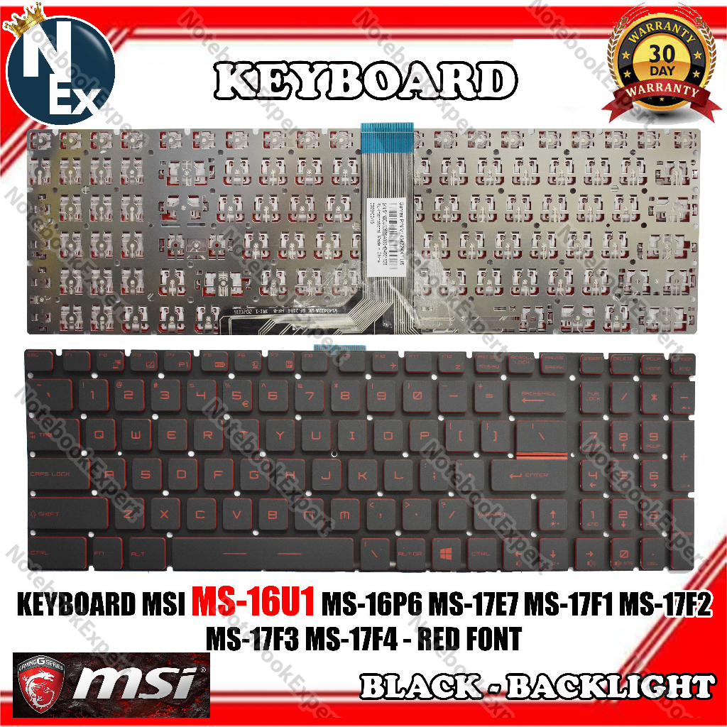 Jual KEYBOARD MSI MS-16U1 MS-16P6 RED FONT BACKLIGHT - BLACK | Shopee Indonesia