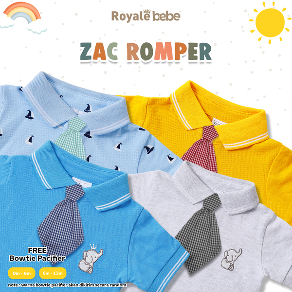 Jual Royale Bebe - Bodysuit Bayi (Zac Polo Romper + Pacifier Clip Dasi ...