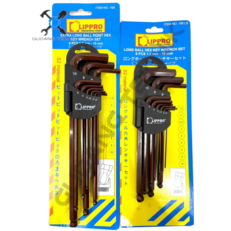 Jual (LIPPRO) Kunci L Set Panjang KOMBINASI 9pcs 168M 168LS LIPPRO ...