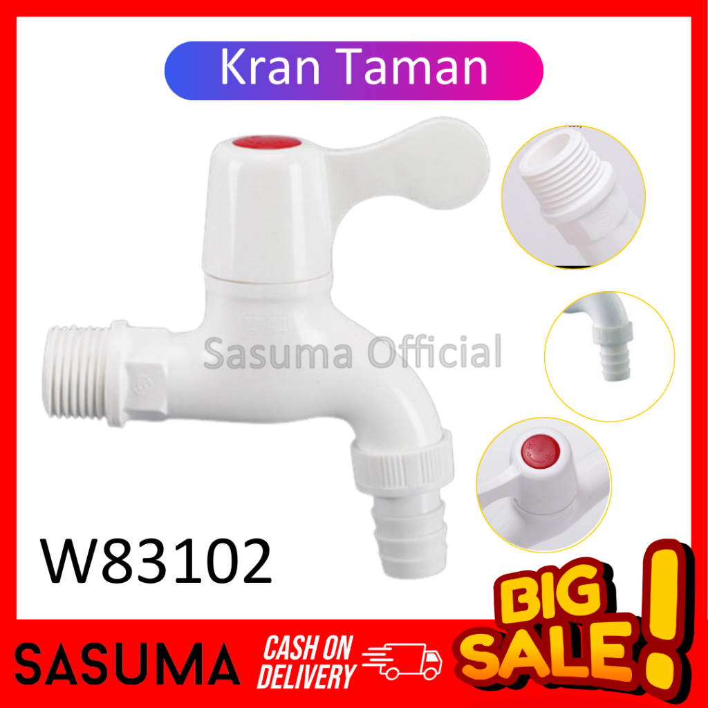 Jual SASUMA Keran Tembok PVC Lesso 1/2" inch W83102 DN15 Kran Taman Stop Keran PVC Plastik ...