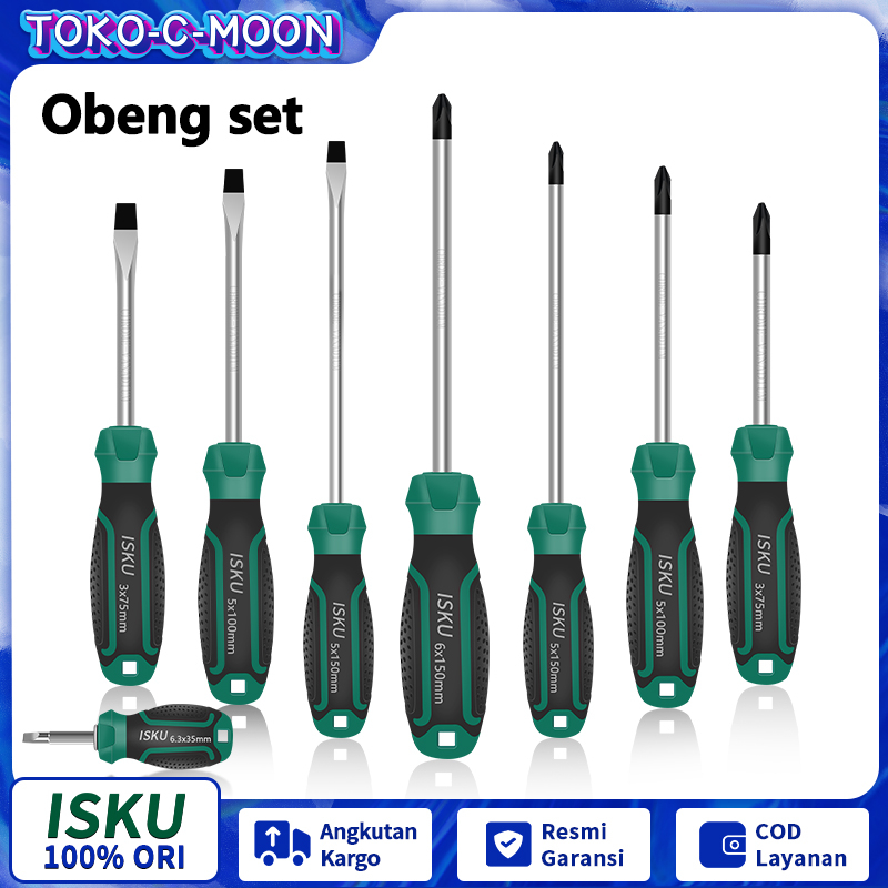 Jual ISKU Obeng Plus Minus Magnet/Obeng Set Pegangan Karet Anti Karat ...
