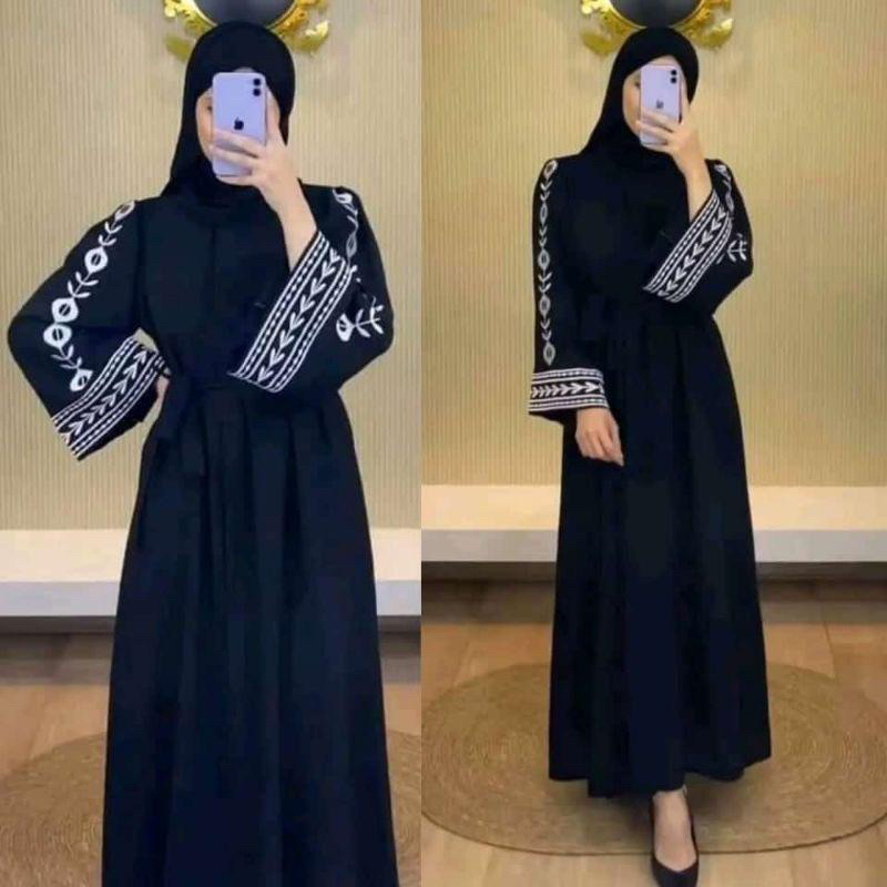 Jual Abaya Bordir Gamis Hitam Polos Dress Syari Jubah turkey dubai arab jetblack saudi | Shopee ...