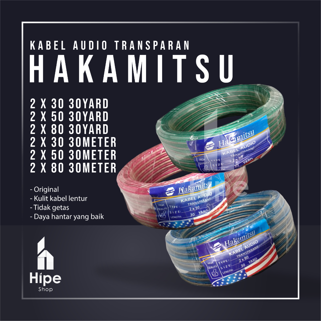Jual Kabel audio transparan Hakamitsu 2X30 50 80 30 Yard 30 Meter Kabel ...