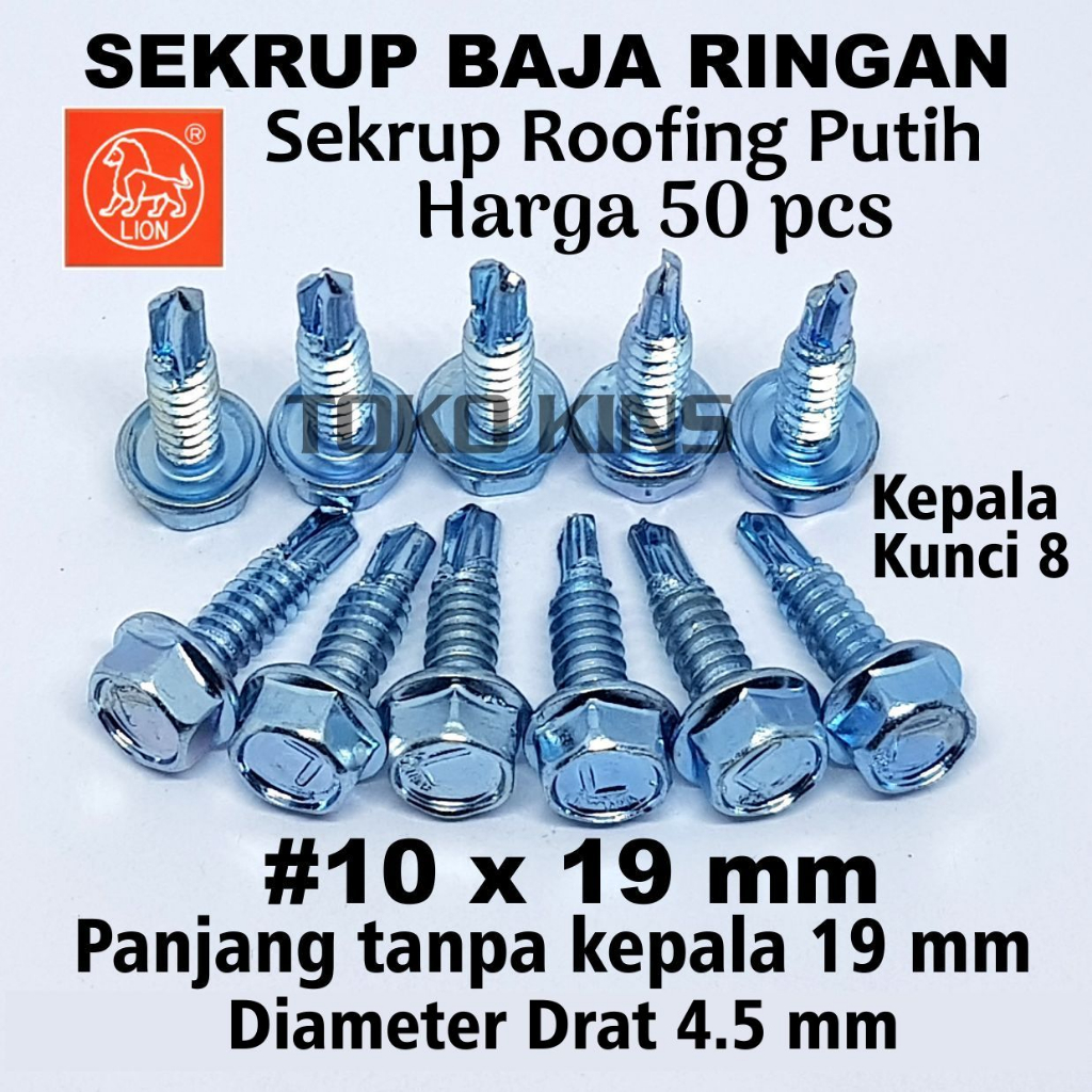 Jual Sekrup Baja Ringan 10 x 19 per 50 pcs LION 4.5 mm x 19 mm | Shopee ...