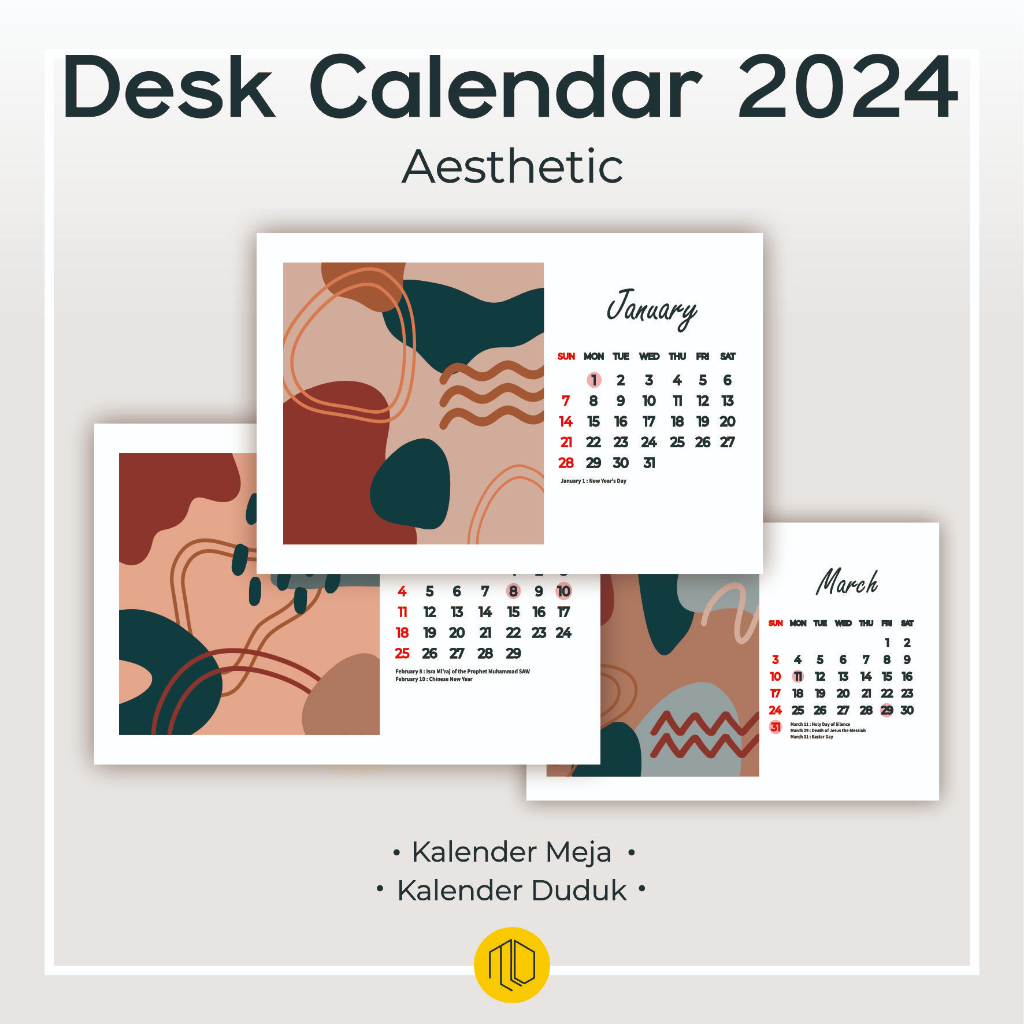 Jual Kalender Meja / Kalender Duduk Aesthetic Tahun 2024 / Kalender ...