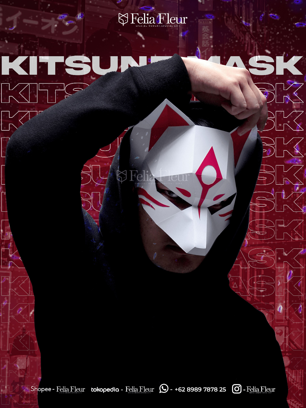 Jual Papercraft Topeng Kitsune Japanese Fox Rubah Jepang Half Face Mask ...