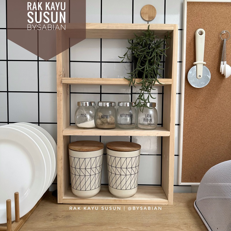 Jual Rak Kayu Susun / Rak Bumbu / Rak Toples Dapur / Rak Estetik Dapur ...