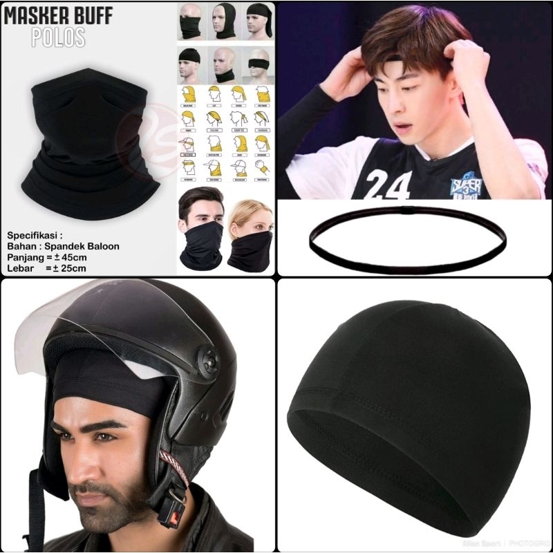 Jual Penutup kepala pria hitam polos topi helm kupluk hitam buff hair ...