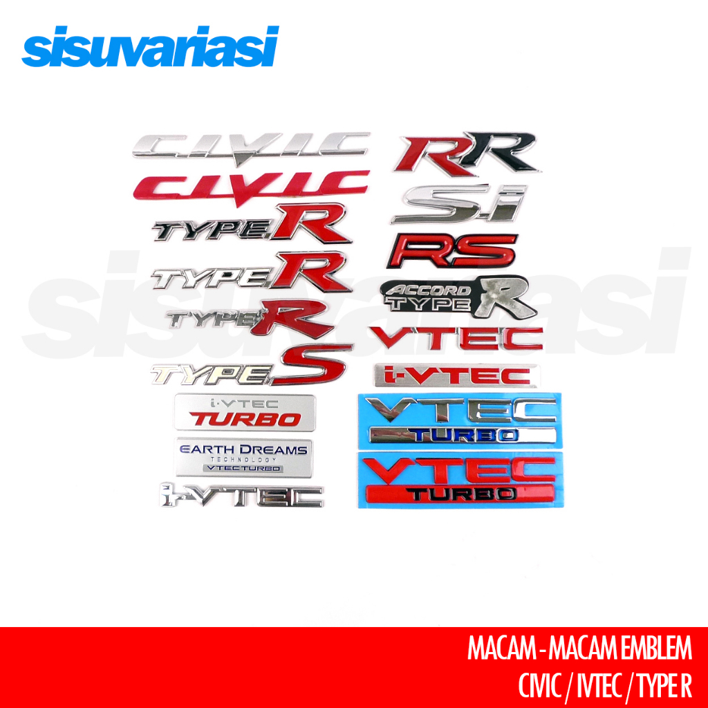 Jual Emblem Mobil Honda Civic Type R RR RS Si ivtec vtec Turbo | Shopee ...
