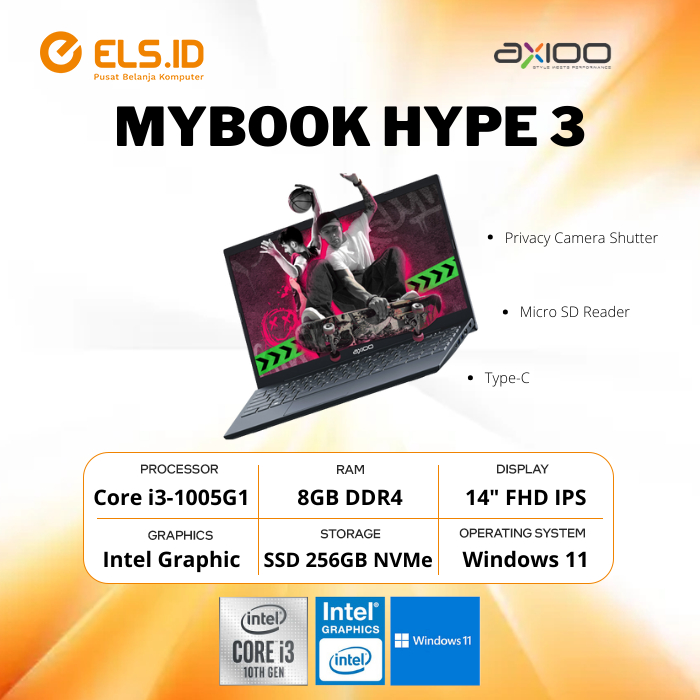 Jual Axioo MyBook Hype 3 Core i3 1005G1 8GB SSD 512GB 14" FHD W11 ...