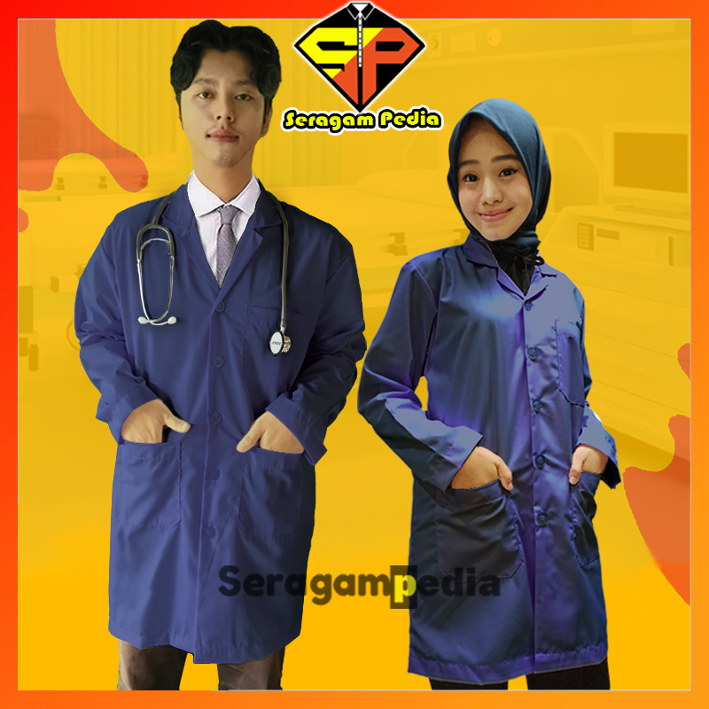 Jual Jas Laboratorium Biru Dongker / Baju Lab Biru Dongker Super ...