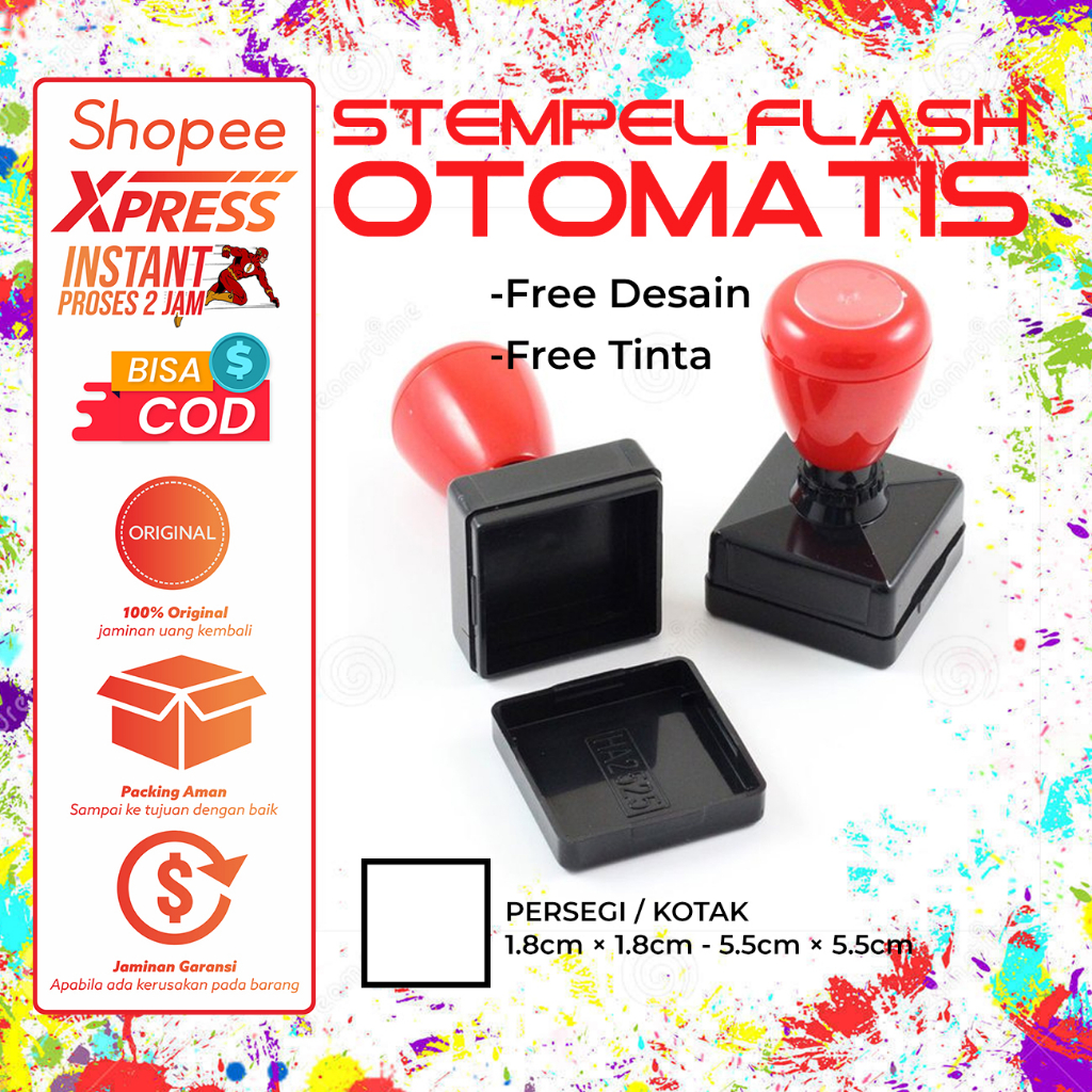 Jual [1HARI JADI] STEMPEL CUSTOM FLASH OTOMATIS FREE DESAIN PERSEGI [KOTAK] STAMPEL 2 WARNA ...