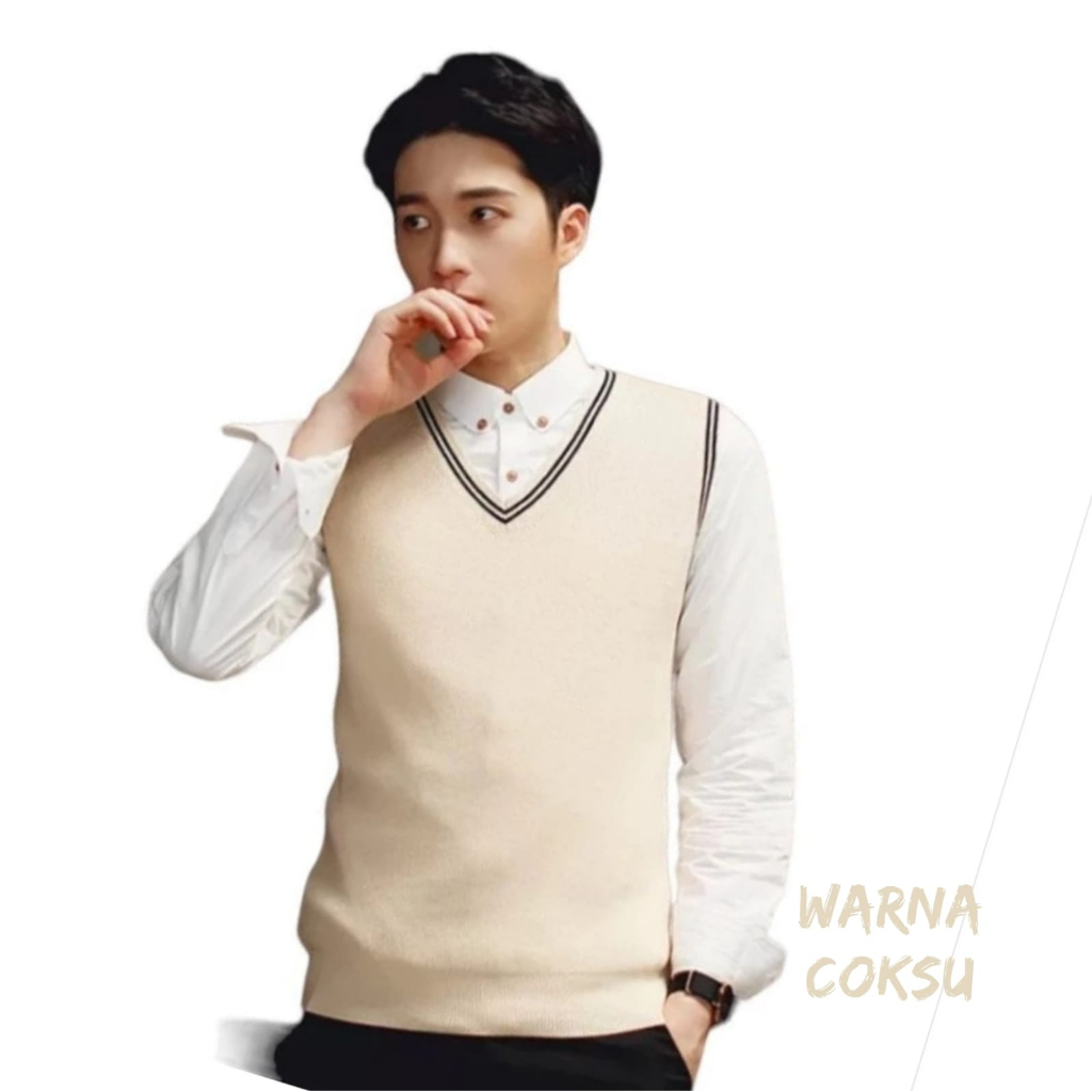 Jual ROMPI RAJUT LIST KOREA STYLE OUTER TERBARU VEST PREMIUM TEBAL CASUAL | Shopee Indonesia