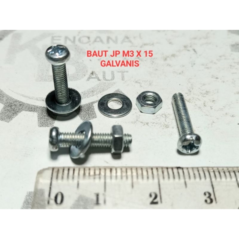 Jual 10 PCS BAUT JP M3 X 15 GALVANIS / SEKRUP/ SKRUP JP M3 X 15 KUNCI OBENG PLUS PANJANG 1,5 CM ...