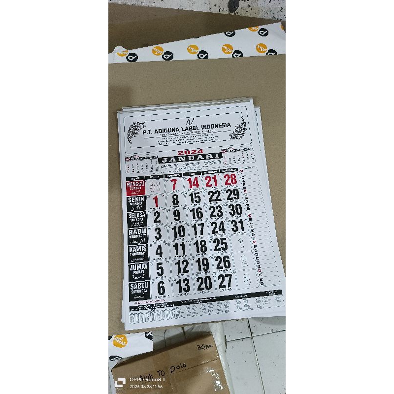 Jual Kalender angka / kalender kerja 2024 ukuran 32x48 termasuk print ...