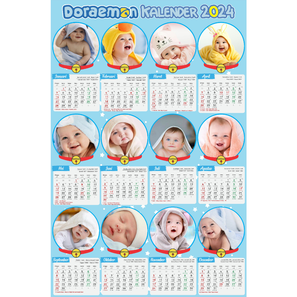 Jual Kalender Dinding 1 Tahunan (12 bulan) 2024 + Klip Seng Minim order ...