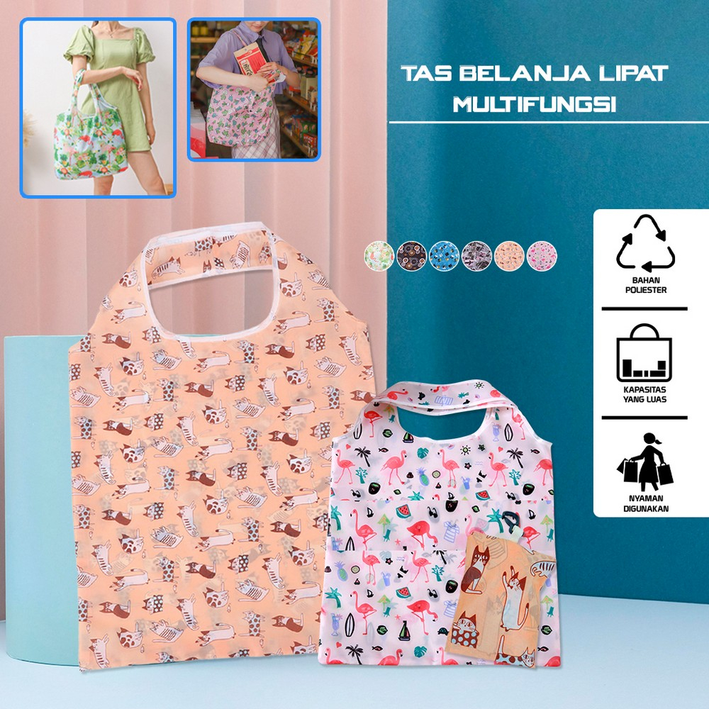Jual Tas Belanja Lipat Karakter Shopping Bag Reusable Bag Serbaguna / Kantong Belanja Ramah ...