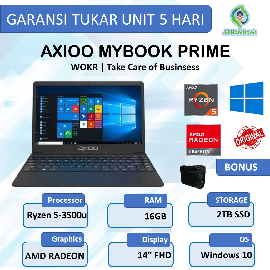 Jual Laptop TKDN Axioo Mybook Prime 5 Ryzen 5-3500u 16GB 2TB SSD W10 ...