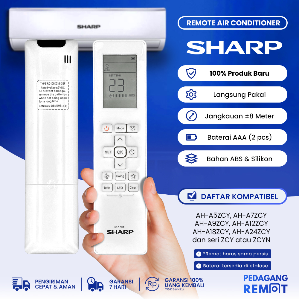 Jual Remote AC Sharp RG10B(G)/BGEF / Remot AC Sharp Seri ZCY & ZCYN AH ...