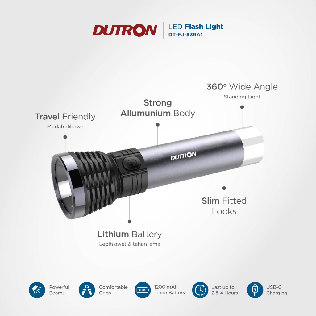 Jual Senter Tangan Mini LED Flashlight 5W+ 4 Led AR DT-FJ-839A1 DUTRON ...