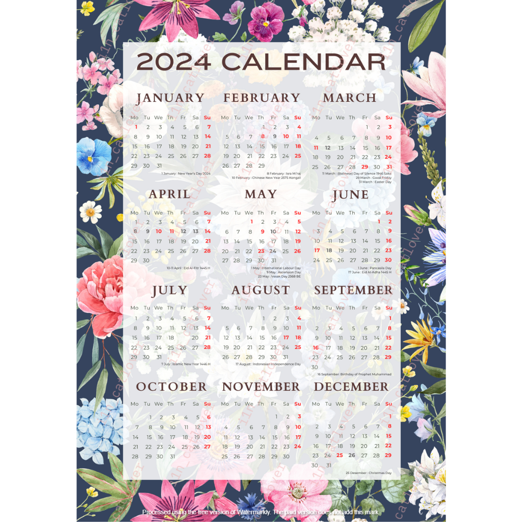 Jual Kalender 2024 Dinding Poster Aesthetic Calendar Motif Bunga dan ...