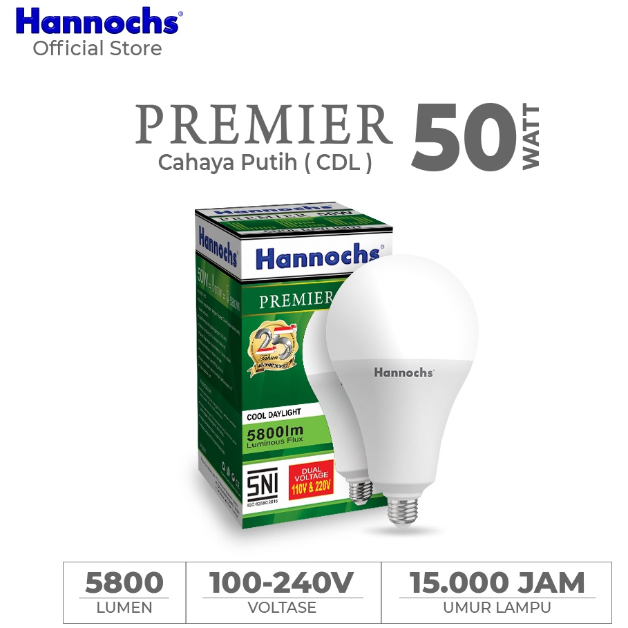 Jual Hannochs Premier Bohlam Lampu LED 7-9-12-15-18-25-30-40-50 Watt Cool Daylight Putih ...