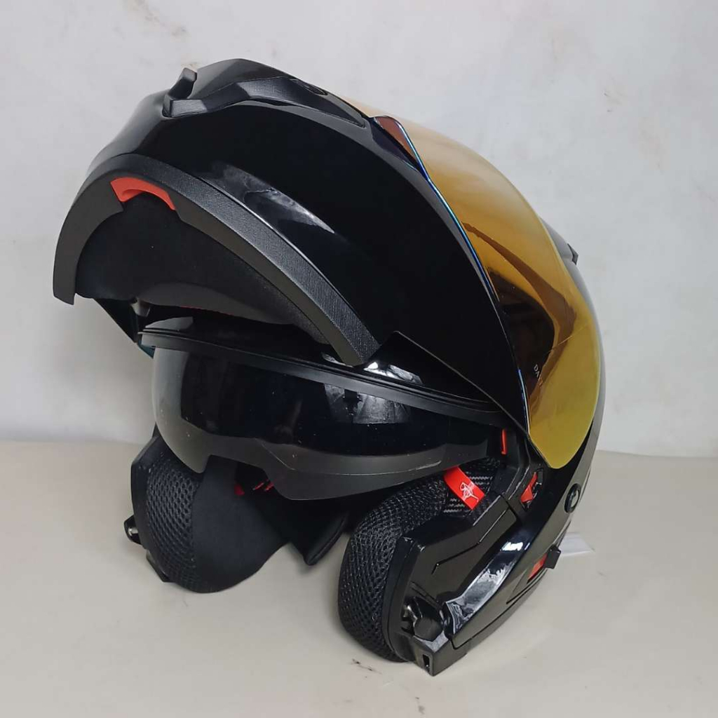 Jual Helm Snail Modular Double Visor M1 Black Glossy Visor Red | Shopee ...