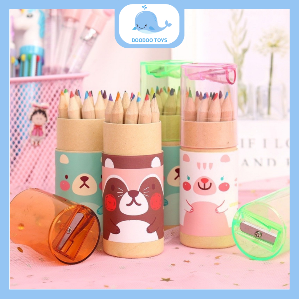 Jual Set Botol Pensil Warna Karakter Rautan 12 Warna Pensil Warna