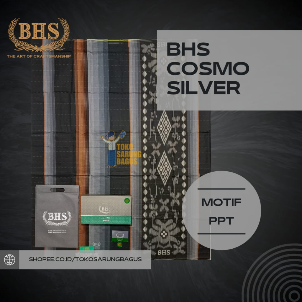 Jual Sarung BHS Cosmo Silver Motif PPT Warna Hitam Putih | Shopee Indonesia