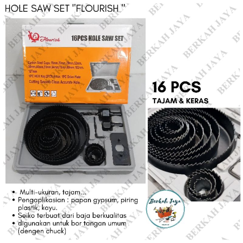 Jual Holesaw kit Hole saw FLOURISH / Mata Bor Kayu Set 13 & 16 pcs / Pelubang kayu/Pipa Pvc ...
