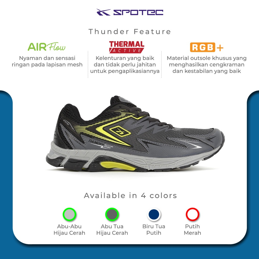 Jual SPOTEC Sepatu Running THUNDER abu Tua-hijau cerah | Original ...