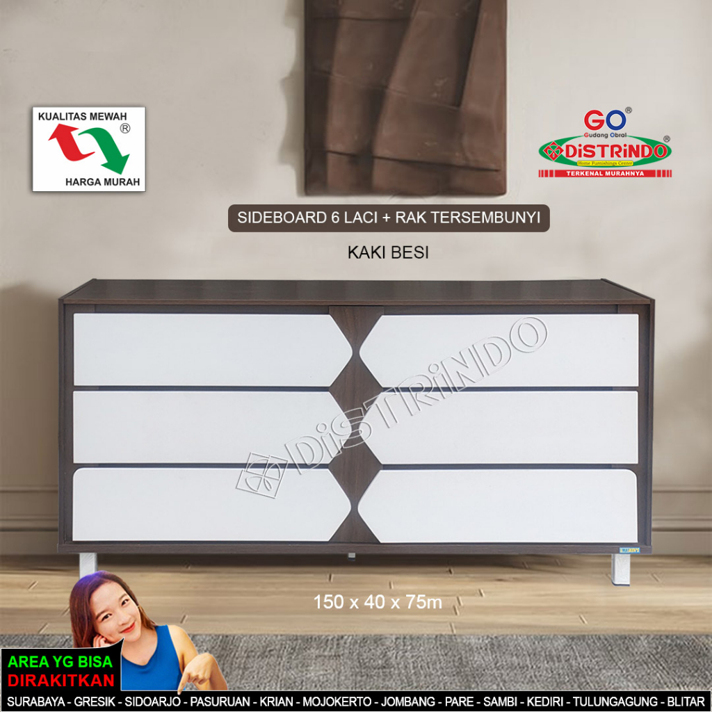 Jual DISTRINDO Bufet 6 Drawer dengan Rak di balik Laci Kaki Besi kuat ...