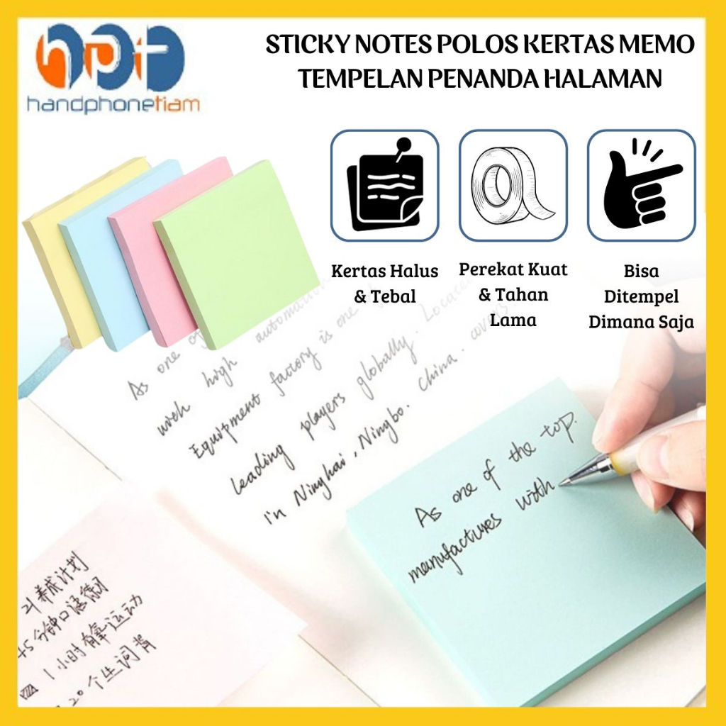 Jual Sticky Notes Polos 76 x76 MM 100Lembar Kertas Catatan Untuk ...