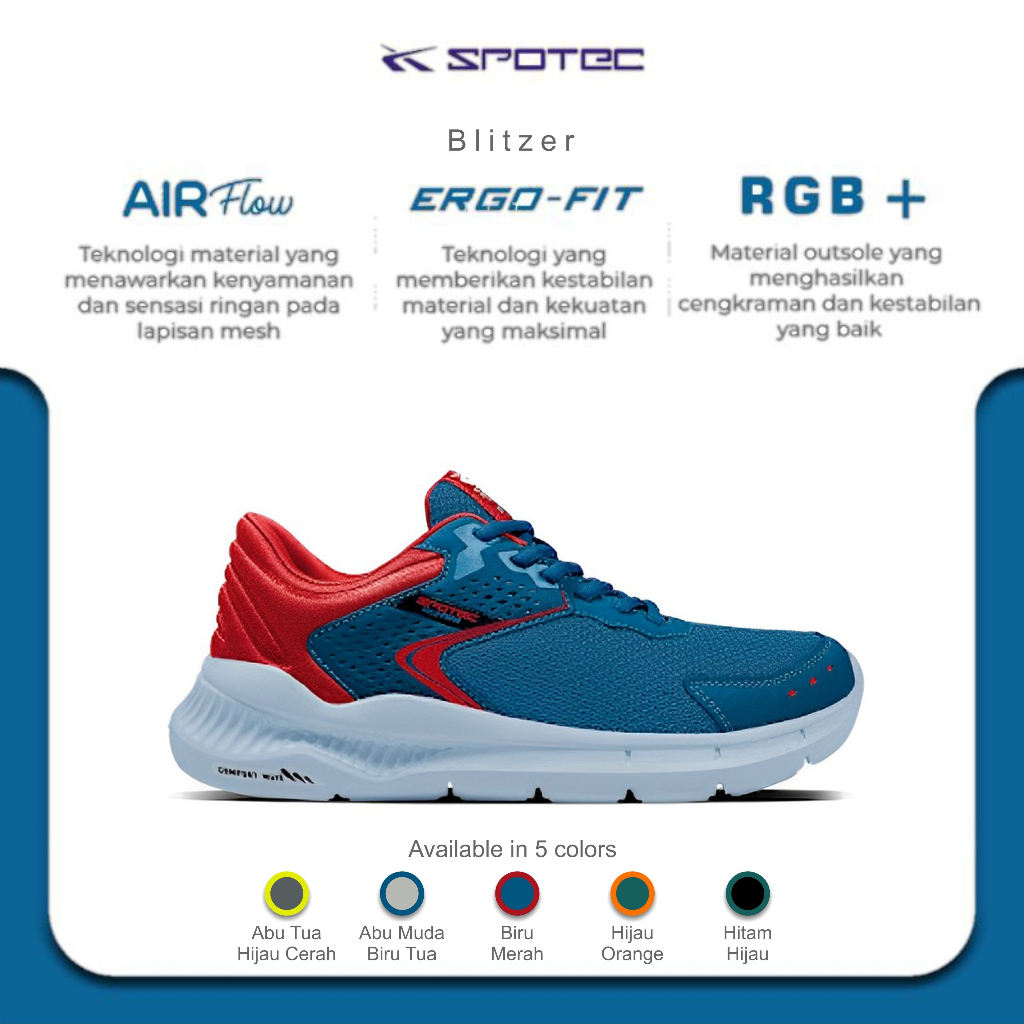 Jual SPOTEC Sepatu RUNNING Artikel BLITZER-biru/merah | Original Spotec ...