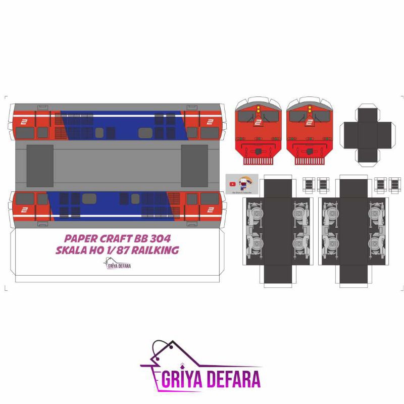 Jual GRIYADEFARA PAPERCRAFT LOKOMOTIF BB 304 BB304 SKALA HO 1/87 1:87 ...